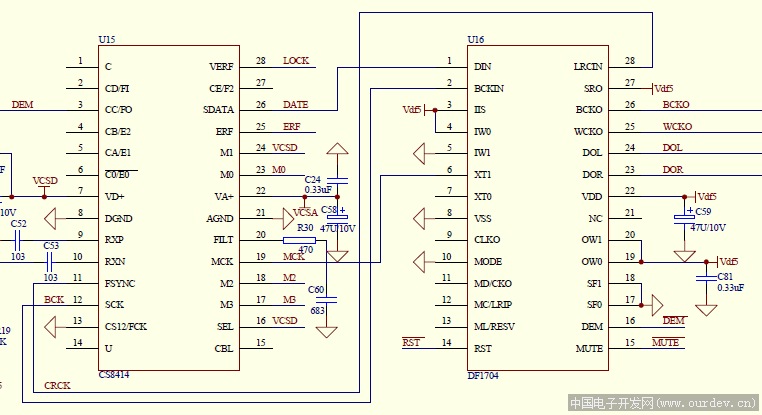 网上找到的一个PCM1704 DAC 电路 (amoBBS 阿莫电子论坛)